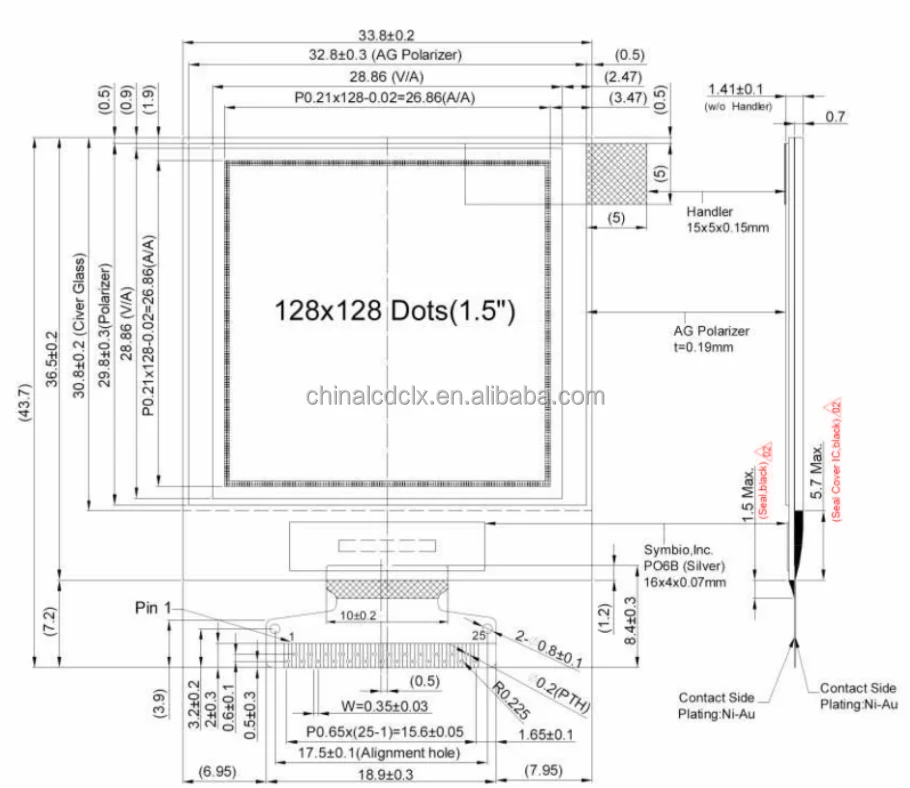 1.5 Inch SPI I2C 25pin White SSD1327 128x128 OLED Display