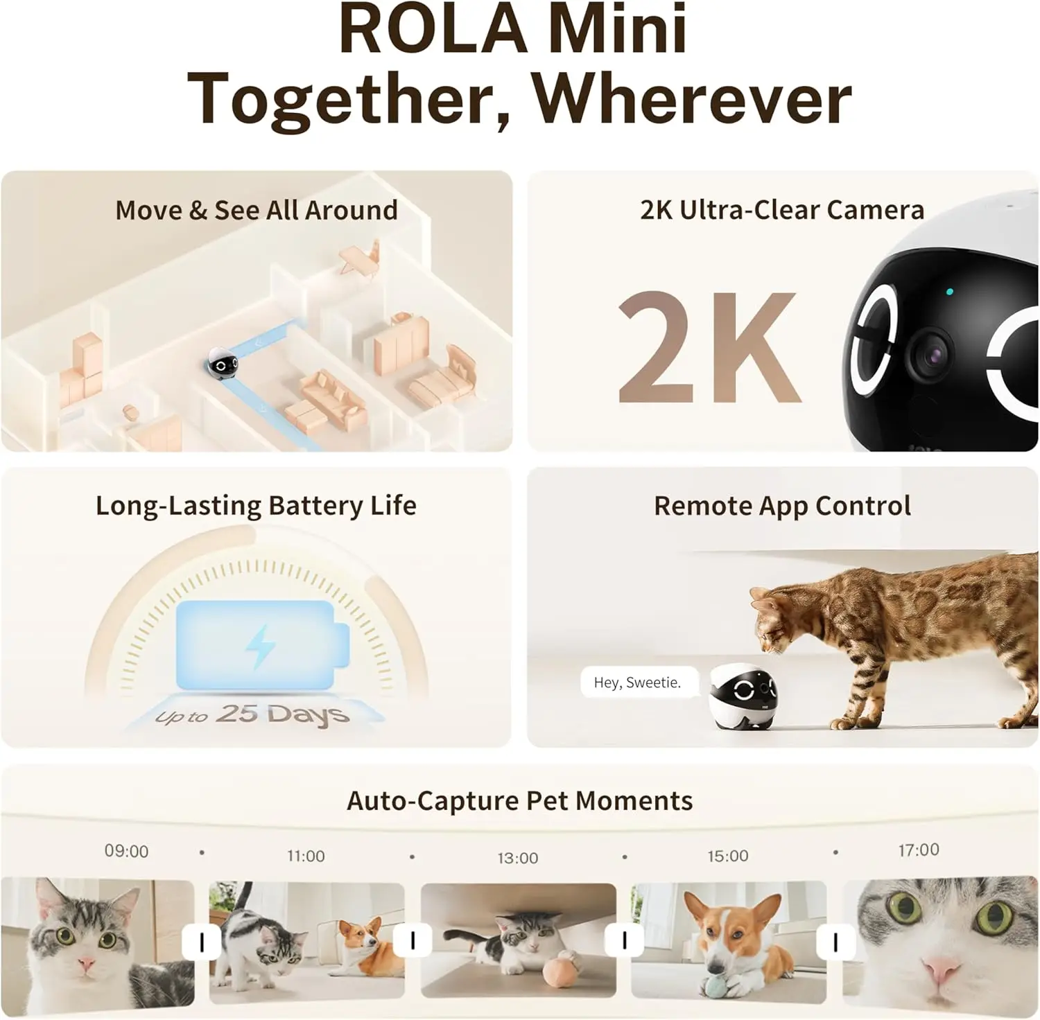 ROLA Mini Smart Pet Companion - HD Surveillance & App Control