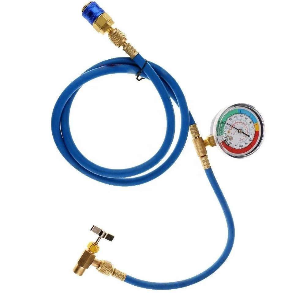 Car Refrigerant Charging Hose Kit With Gauge Self-sealing Can Tap Valve ...