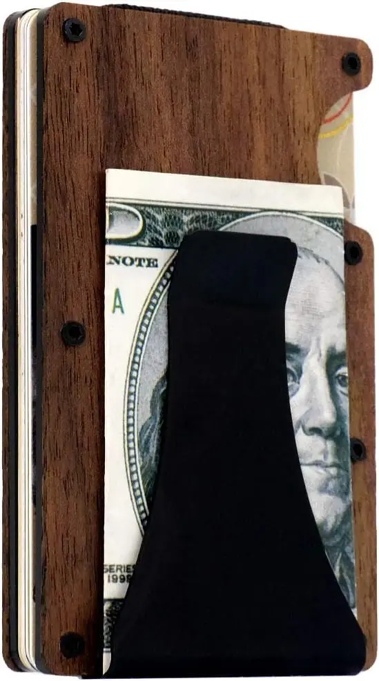 Slim Minimalist Wood Money Clips For Men Portable Rfid Metal Wallet ...