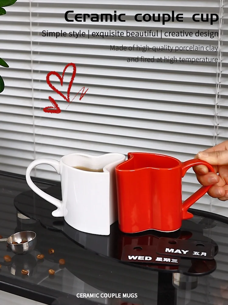 Red Heart Shaped Porcelain Coffee Mug Ceramic Fancy Valentine Couple ...