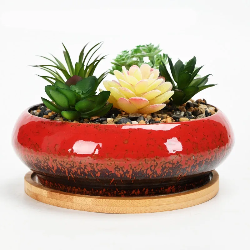 Hot Selling Round Rectangle Garden Ceramic Flower Pot with Tray for ...
