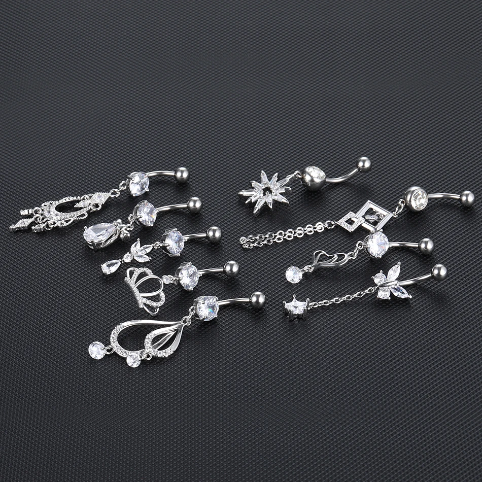 Stainless Steel Sexy Dangling Navel Belly Button Ring Oreja 14G Cubic ... Stainless Steel Sexy Dangling Navel Belly Button Ring Oreja 14G Cubic ...
