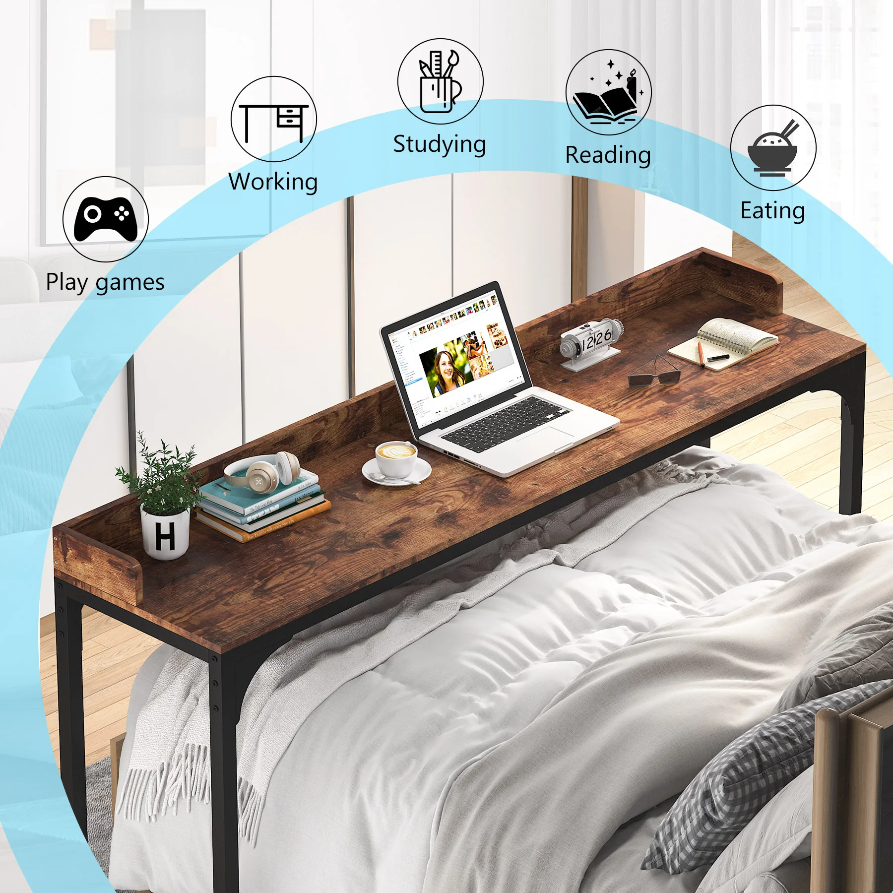 Tribesigns Extendable Rolling Overbed Table - Versatile & Stylish