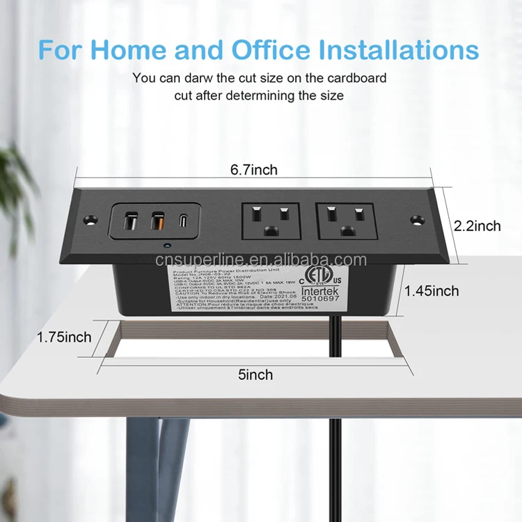Etl Listed Recessed Power Strip Usb C Fast Charge Flush Mount Desk ...