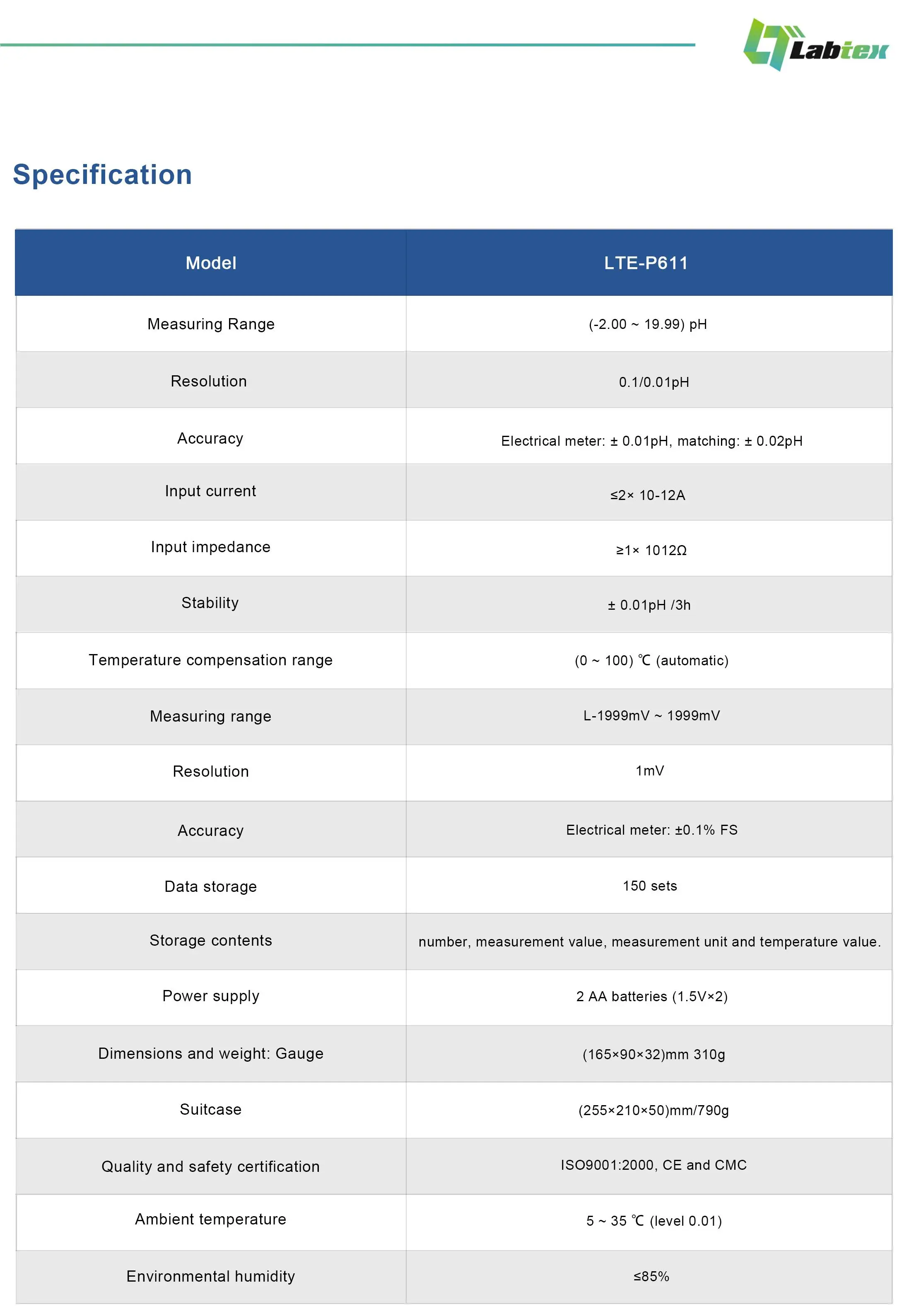 Labtex LTE-P611 Portable Ph Meter - Accurate Water Analysis