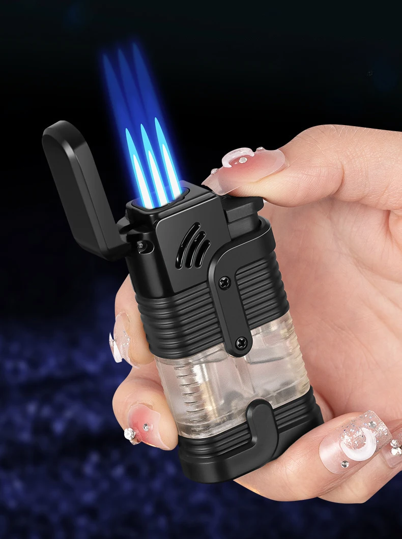 Wholesale Visible Transparent Butane Inflatable Windproof Triple Jet Torch Flame Cigar Cigarette ...