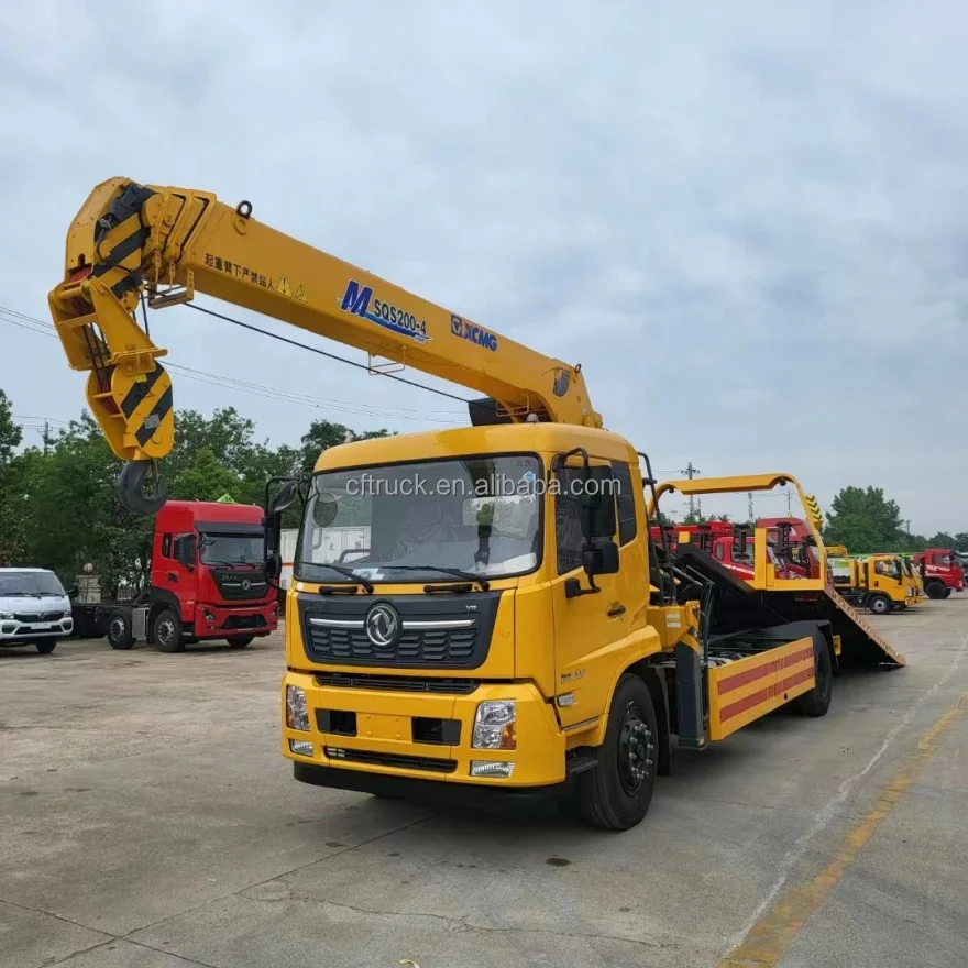 4x2 Flatbed Wrecker Tow Truck With 5ton Crane Dongfeng LHD E5 G.V.W ...