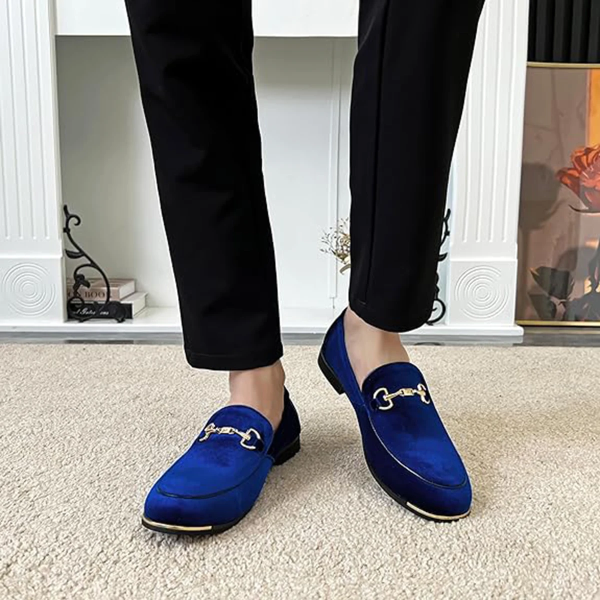 Men's Luxury Velvet Penny Loafers Shoes Embroidery Suede Dress Loafers ...