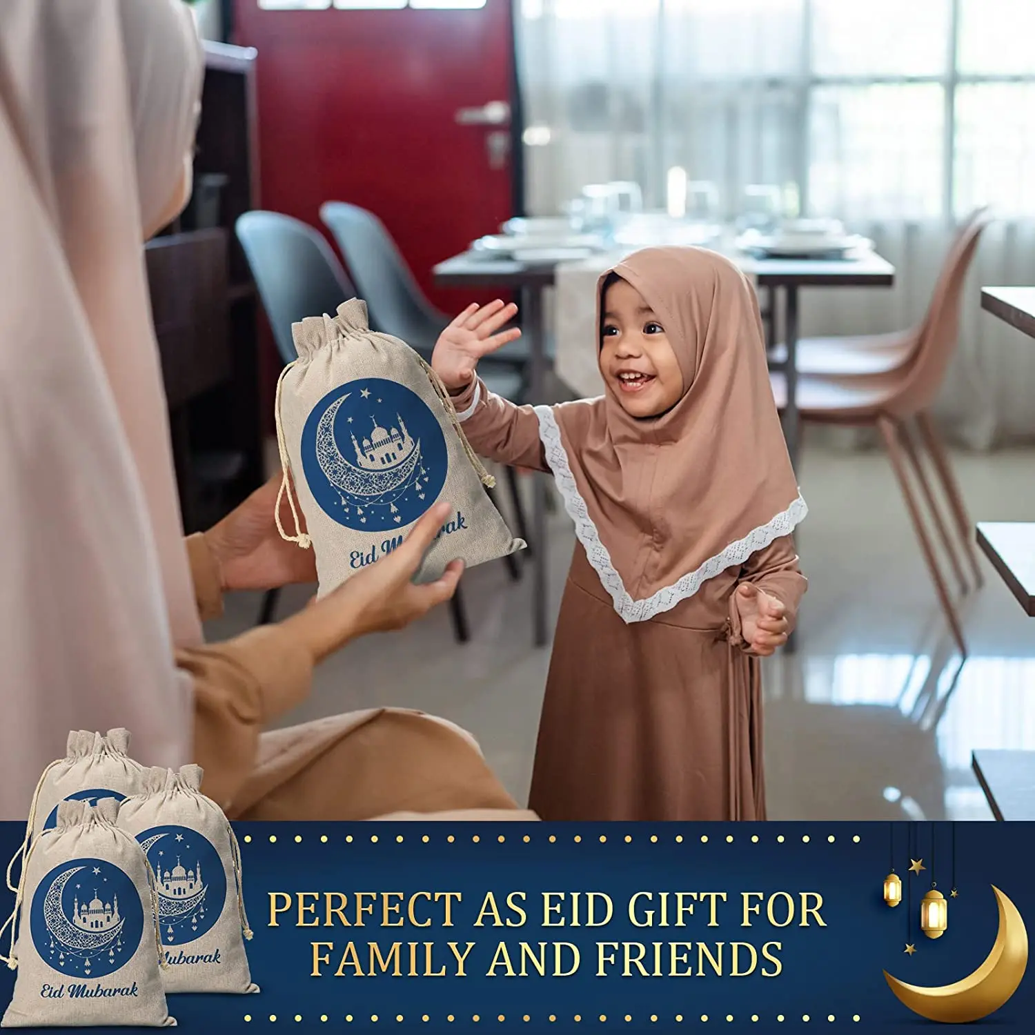 Ramadan Eid Mubarak Recyclable Cotton Drawstring Gift Bag Large ...