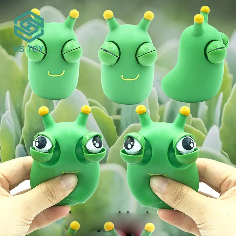 Hs Green Squeeze Worm Soft Toy Slug Fidget Anti-stress Decompression Funny Toys With Ejecting ...
