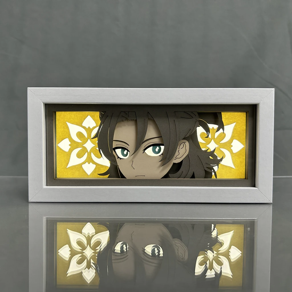 Genshin Impact Albedo Light Box Mdf Wood Frame Laser Paper Cut Lightbox Game Led Night Light For ...