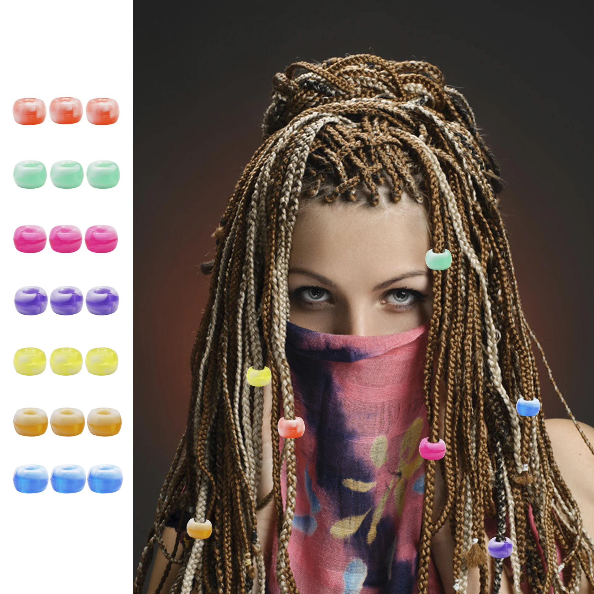 Jumbo Beads for Hair - Colorful Acrylic Braids Accessories