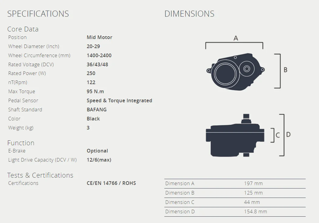 Bafang Mid Motor M600 M560 M510 M420 M410 M315 M215 M210 M200 for Sale