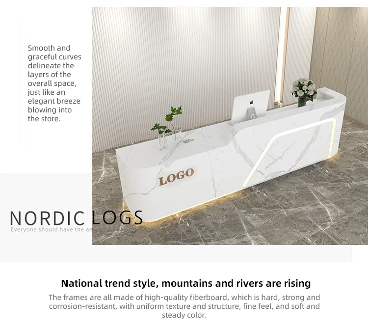 Modern Luxury Office Counter - White Curved Reception Desk