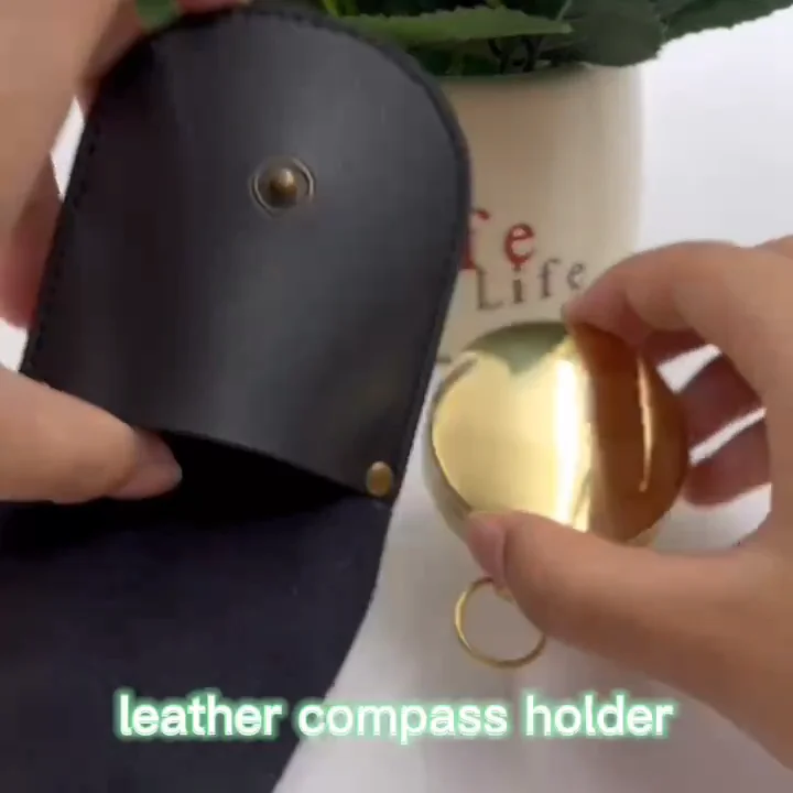 Leather Compass Case Vintage Sundial Compass Leather Pocket Case For Compass Sailing Hiking ...