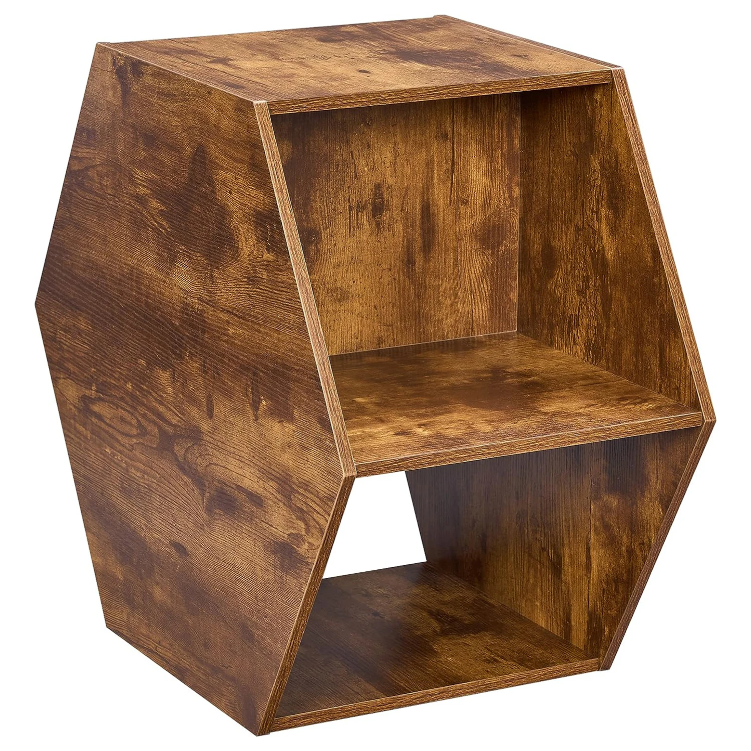 Hexagonal Small Coffee Table Multifunctional Faceted Top End Table Wood ...