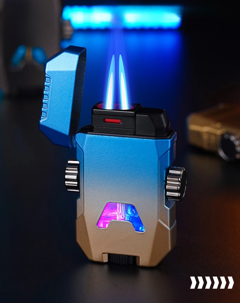 Business Gift Elegant Gyroscope Windproof Double Jet Gas Inflatable Torch Butane Cigar Lighter ...