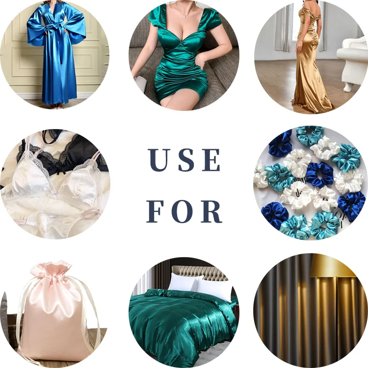 50D*75D 100% Polyester Shiny Black Duchess Satin Fabric for Dresses Lining Fabric 100% Polyester ...