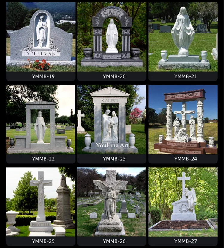 Modern Black Granite Double Angel Headstone Tombstone Cemetery Memorial ...