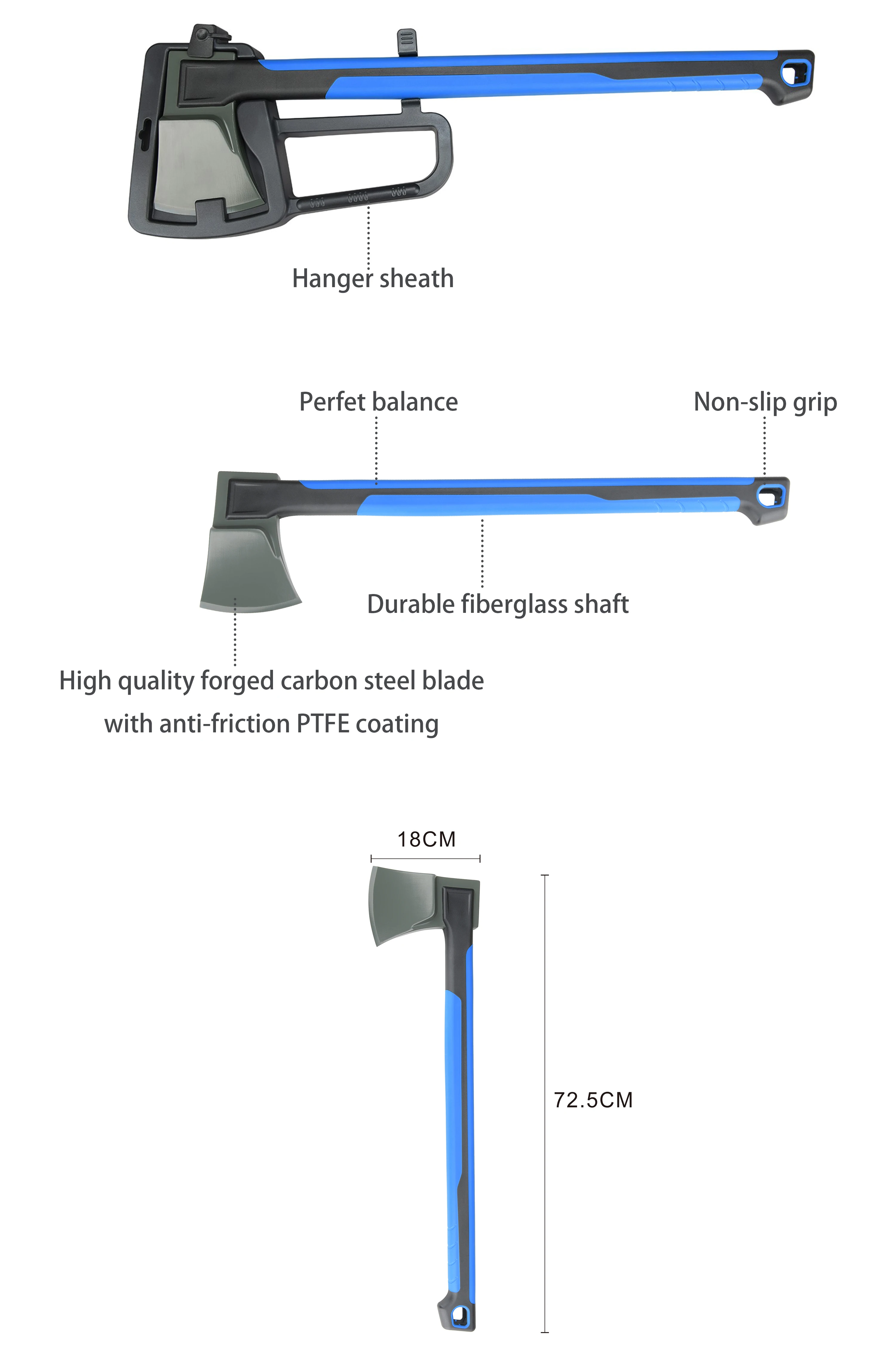 28" Durable Splitting Logs Axe Camping Axe Hatchet Fiberglass Axe Non ...