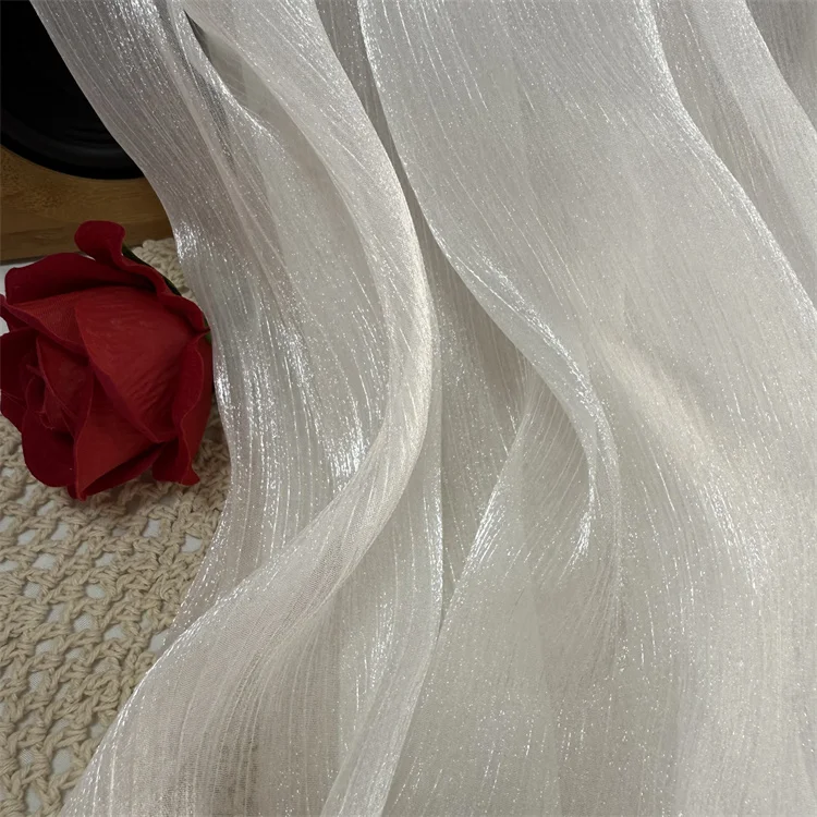 100% Polyester Sheer Organza Fabric with Woven Embossed Pattern Design ...