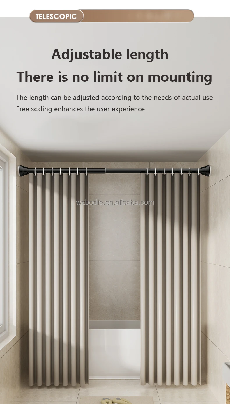 2024 Custom Size Color Logo Modern Black Extend Adjustable Curtain Rod ...
