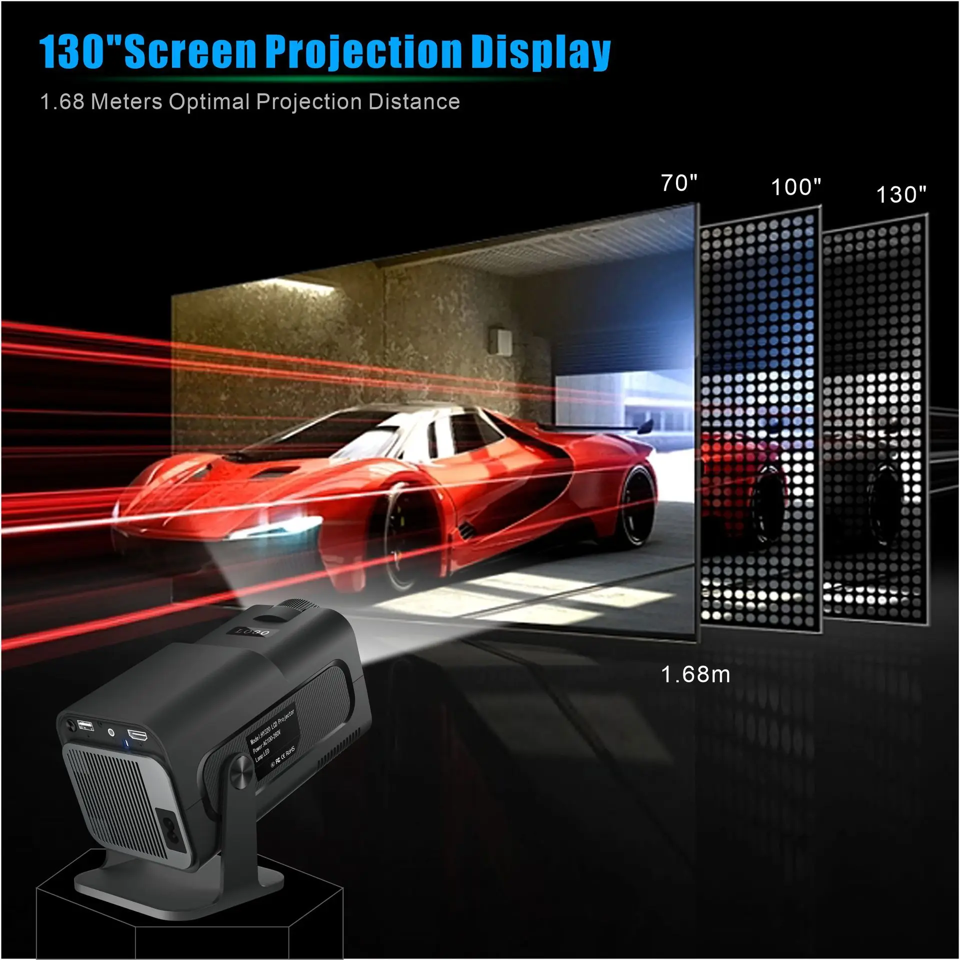 HY320 MINI Projector - 200 ANSI Lumens, Android 11 Smart Proyector