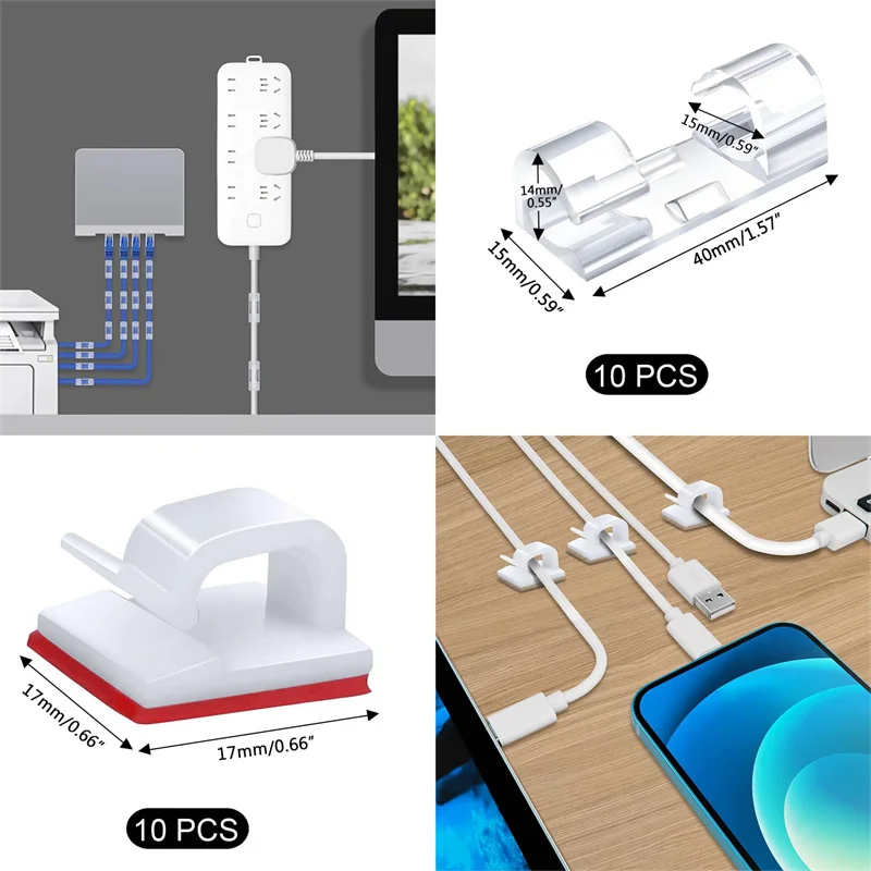 Cord Organizer Kits Cleeving Ties Desktop Cable Holders Clips 200 Piece Cable Management Kit ...