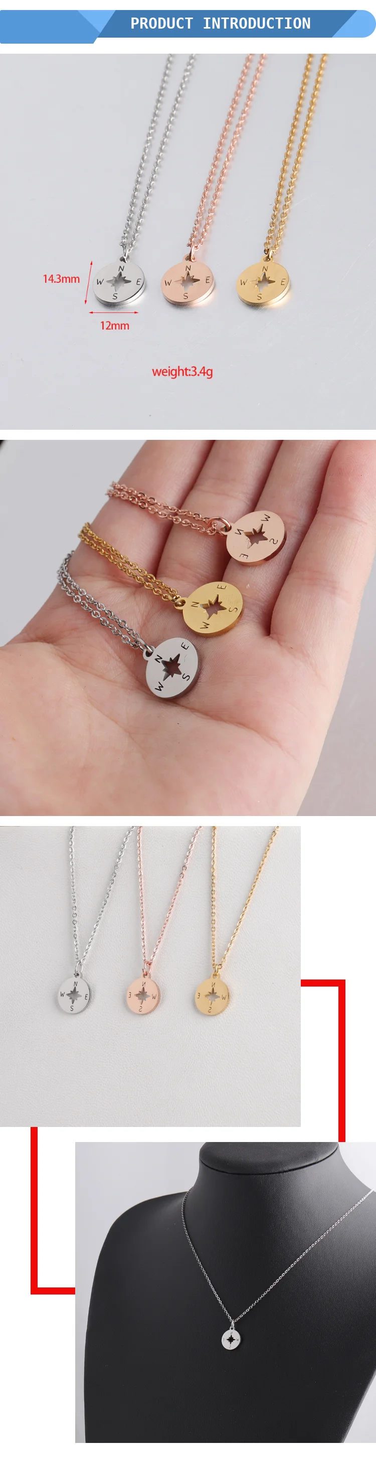 Spot Compass Letters Creative Compass Circular Necklace Foreign Trade ...