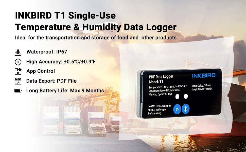 Inkbird Ibs-t1 Waterproof Temperature Data Logger For Quality Control ...