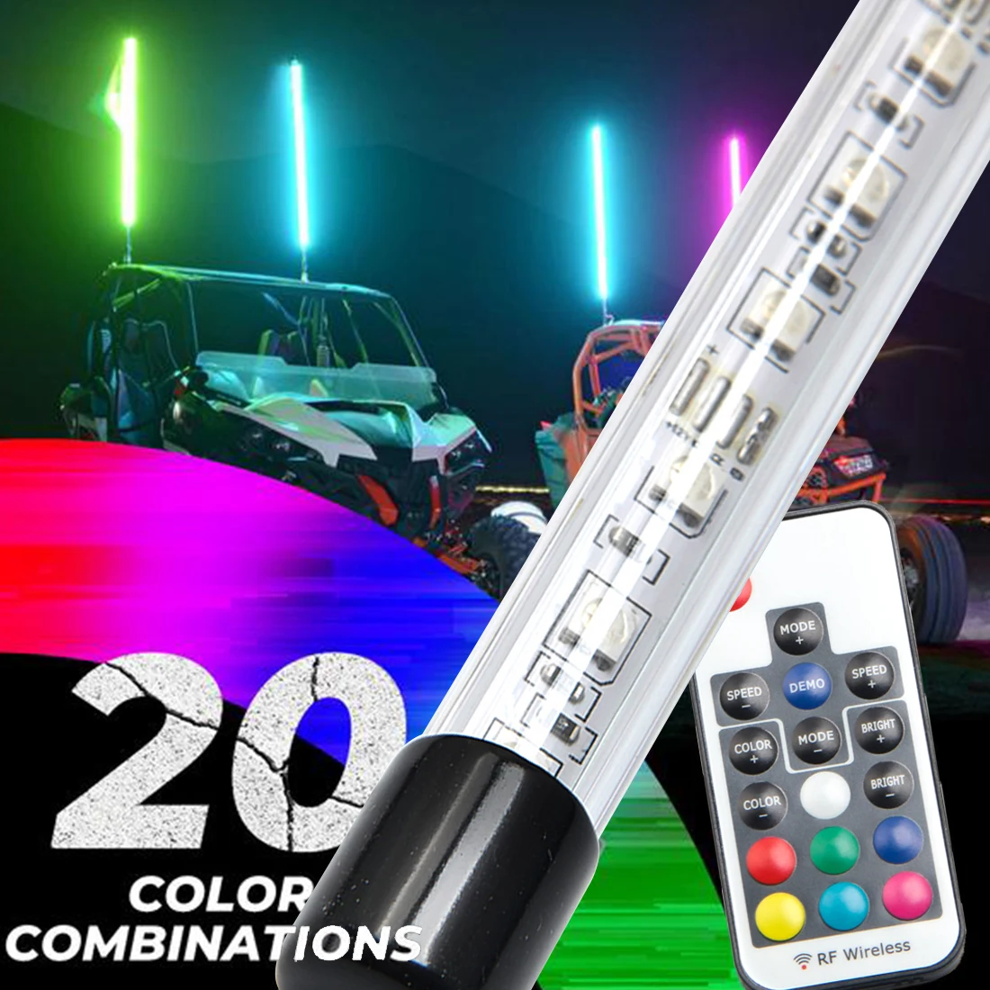 3ft 4ft 5ft 6ft Safety Whip Chasing Colors Led Lighted Whip Antennas Flag Light For Atv Utv ...