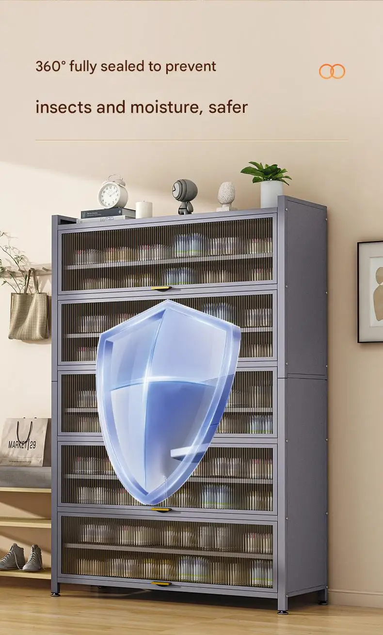Transparent Door Steel Shoe Cabinet Dustproof Convertible Living Room ...