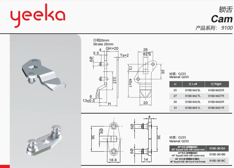 Yeeka 9100-3618A Two Points Cam Steel Material for Electronic Cabinets ...