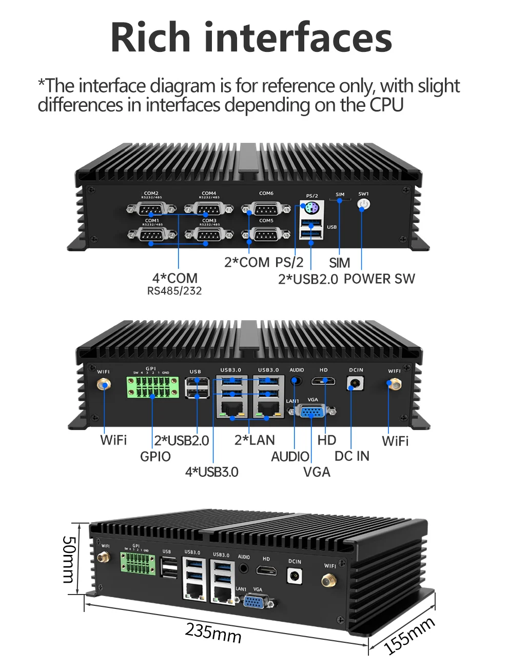 X86 Fanless 2 Lan 6com Industrial Pc I5 4200U/i7 4500U VGA+HD Dual Display 8*USB RS485 232 ...