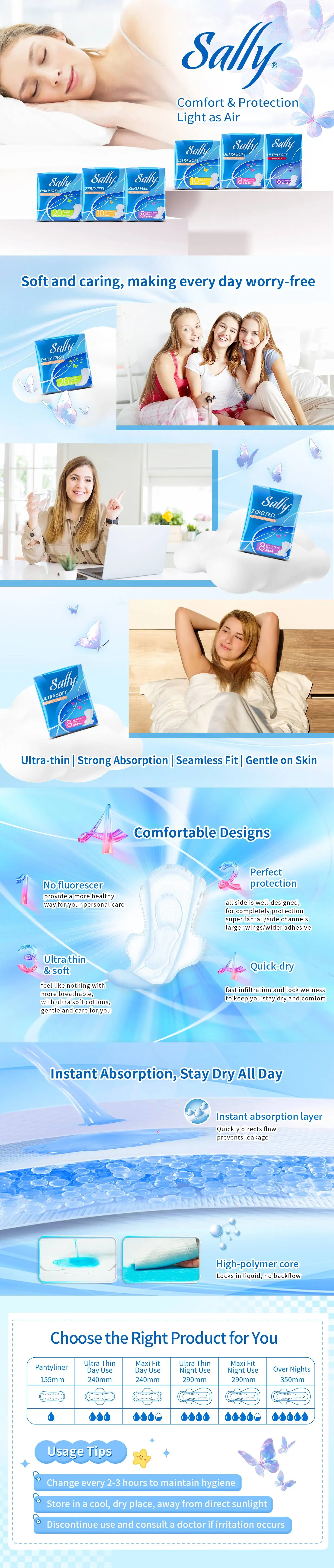 Sally Wholesale Comfortable Disposable Sanitary Pads