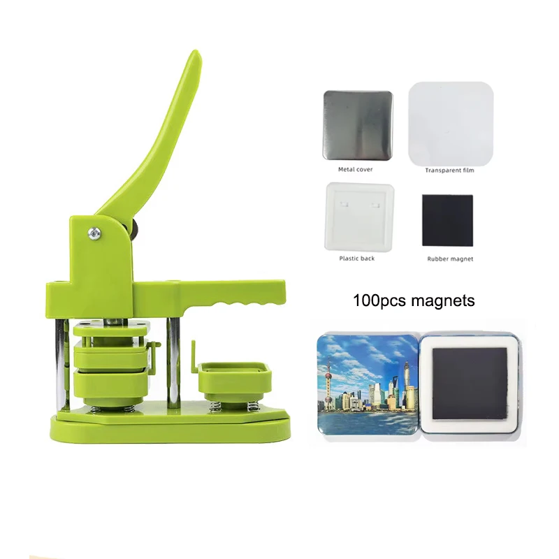 50mm Square Plastic Badge Making Machine Botton Maker With 50 Magnet ...