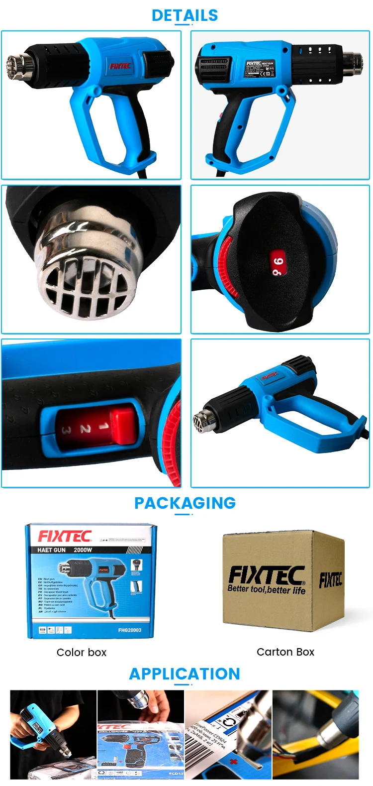FIXTEC Electric Power Tools Heat Gun 2000W - Versatile & Efficient