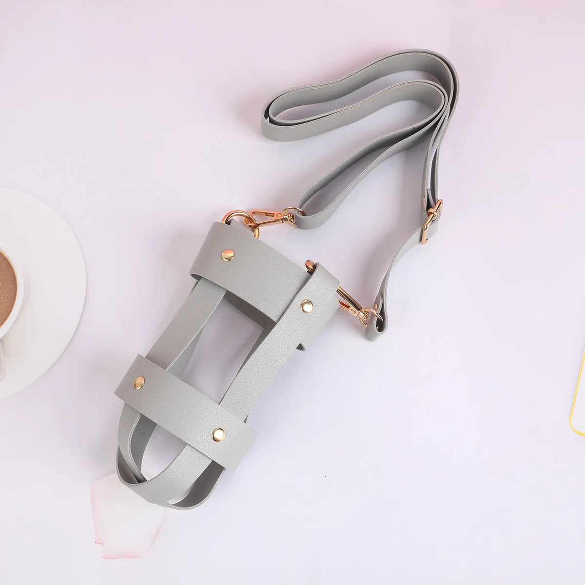 Adjustable Shoulder Strap Water Bottle Carrier - PU Leather