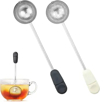 Reusable 304 Stainless Steel Mesh Tea Ball Infuser Long Handle Loose ...