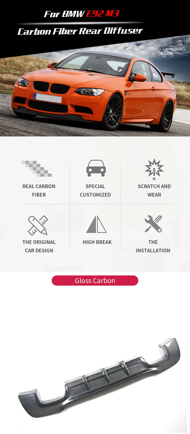 E93 M Tech 4 Tips Carbon Fiber Rear Bumper Diffuser for BMW E92 Rear ...