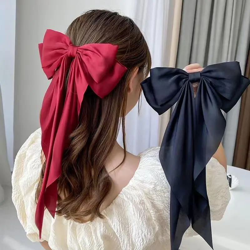 Gt Top Selling New Design Silky Satin Bow Hair Clips Long Tail Bows Clip For Girls Women Large ...