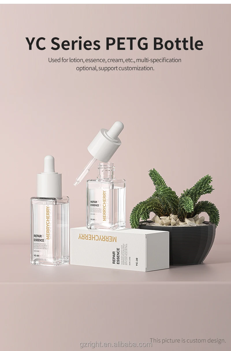 YC 30ml 50ml Rectangle Serum Dropper Bottle 1oz Clear Black square Oil ...