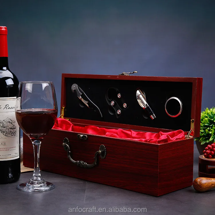 Wooden Red Wine Box Set Premium Single Bottle Gift Case With Hinged Lid ...