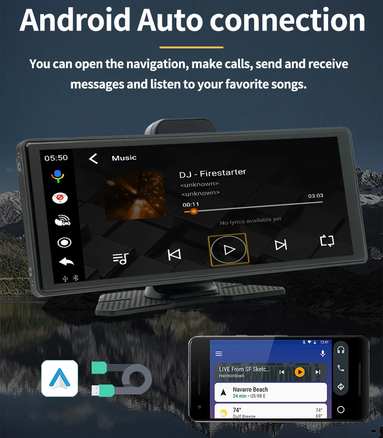 Wireless Car Dvr With Camera Mp5 Player Portable Pnd Gps Navigator Carplay Mirror Link Screen 9. ...