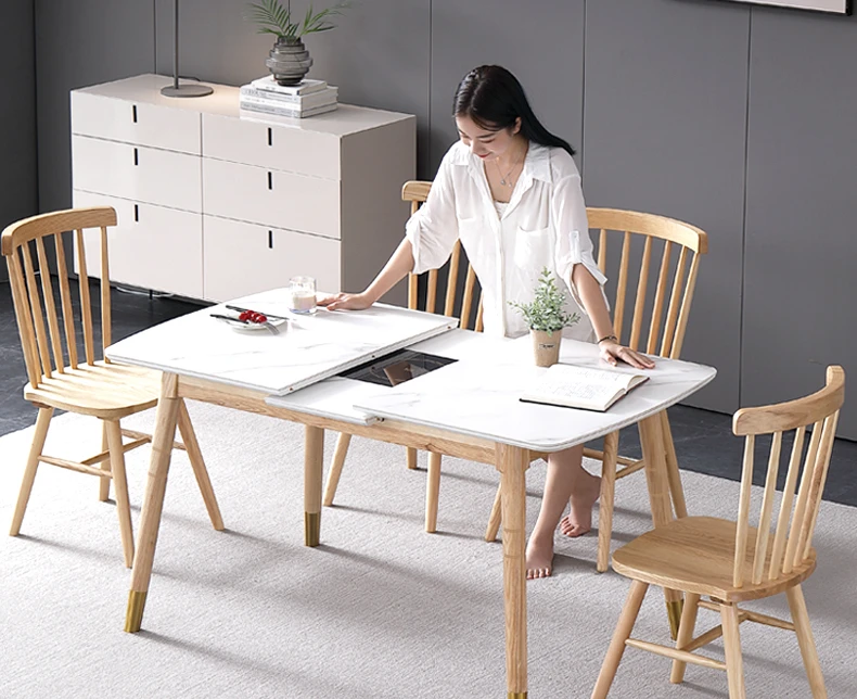 Light Luxury Dining Table Combination Folding Rock Plate Dining Table ...