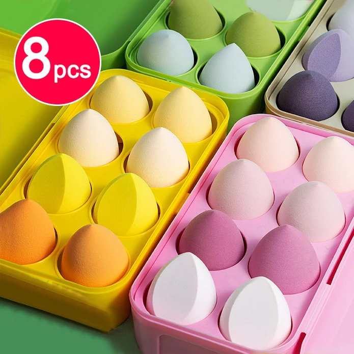8 Pcs Wholesale Custom Silicone Makeup Sponge Set Beauty Egg Set Powder ...