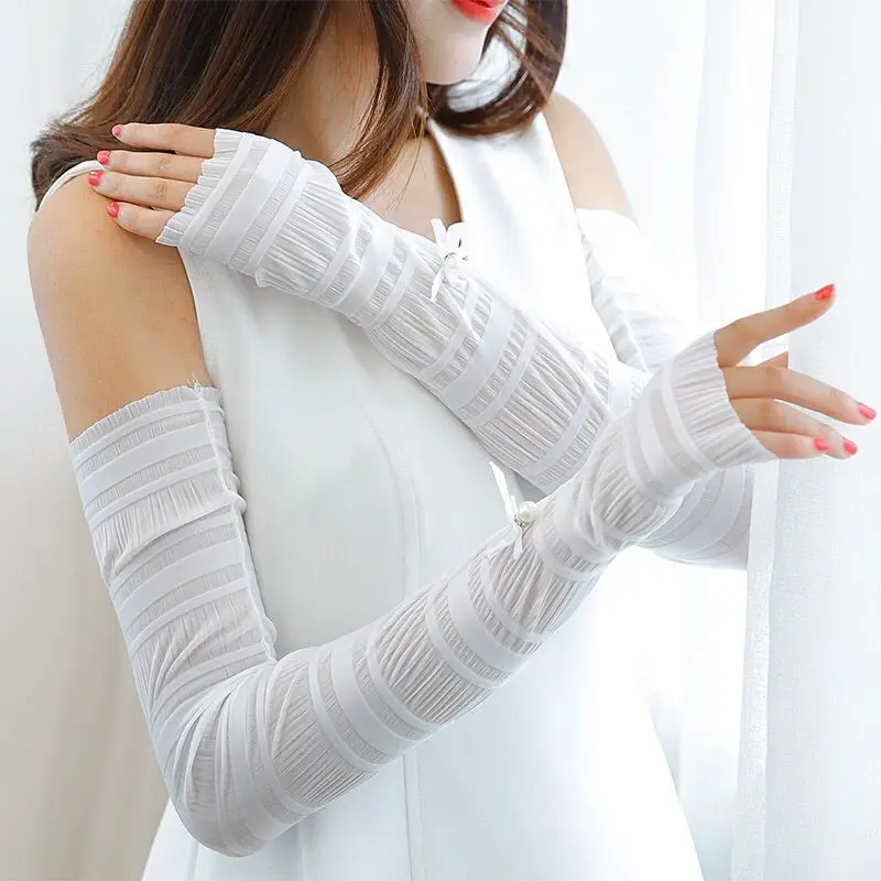 Fashion Lady Summer Long Ice Silk Sunscreen Sleeve Breathable Arm Cover ...