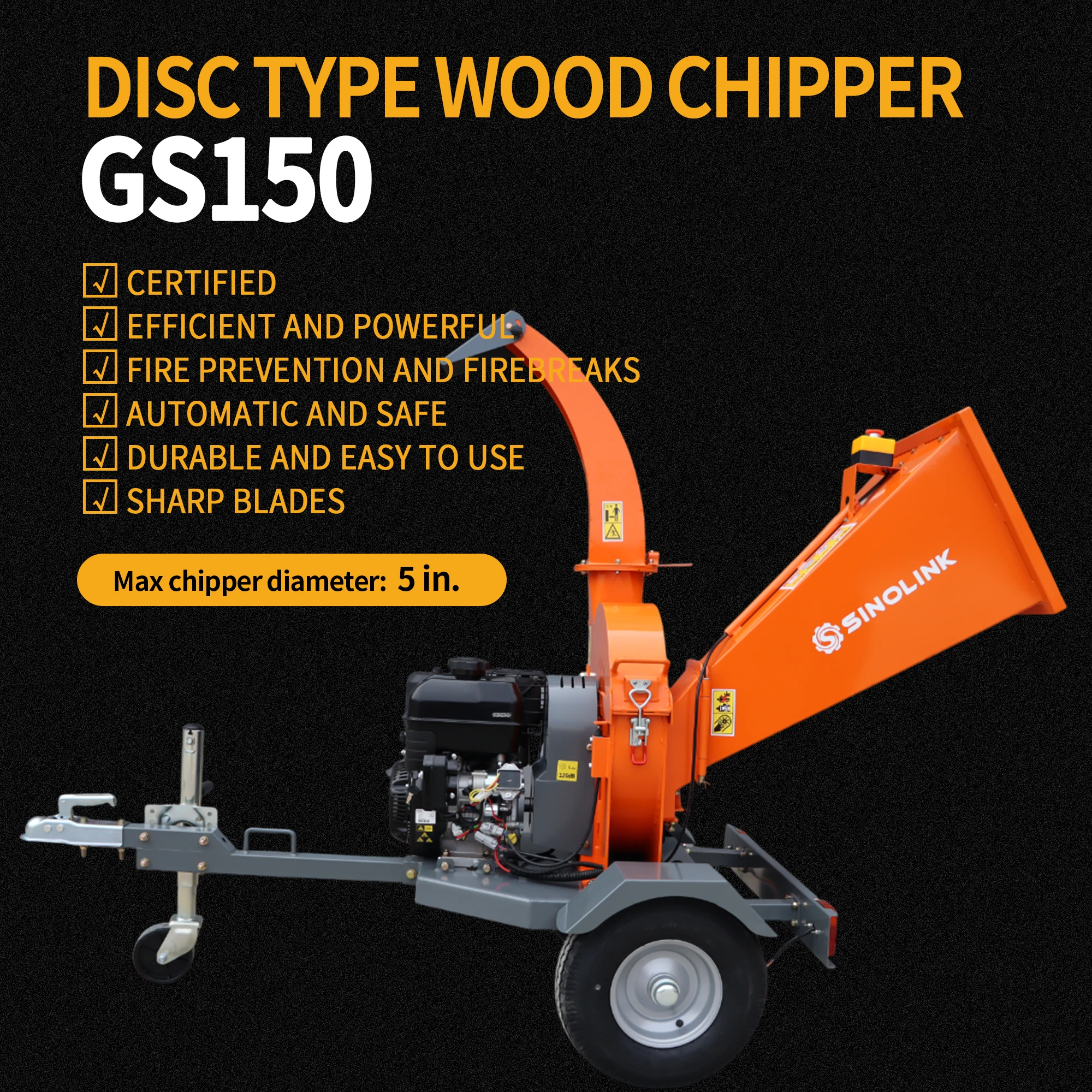 12 Inch Mobile Disc Wood Chipper with 15hp Electric Blade