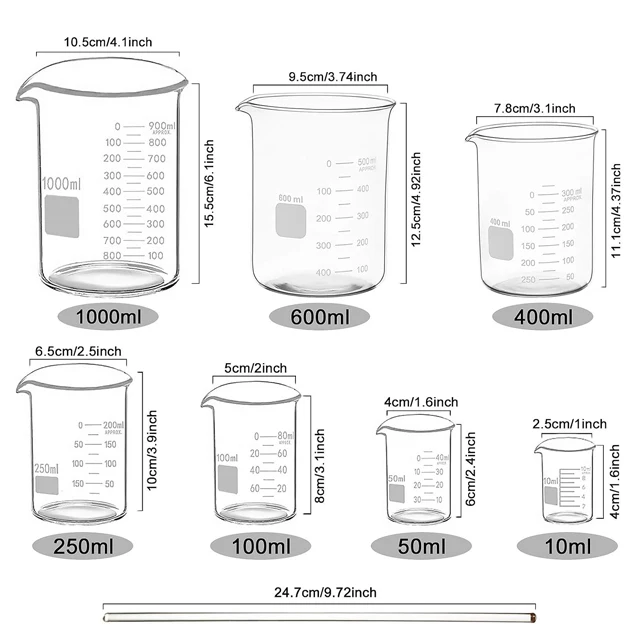 Glass Measuring Low Form Beaker Set 50ml 100ml 250ml Glass Graduated ...